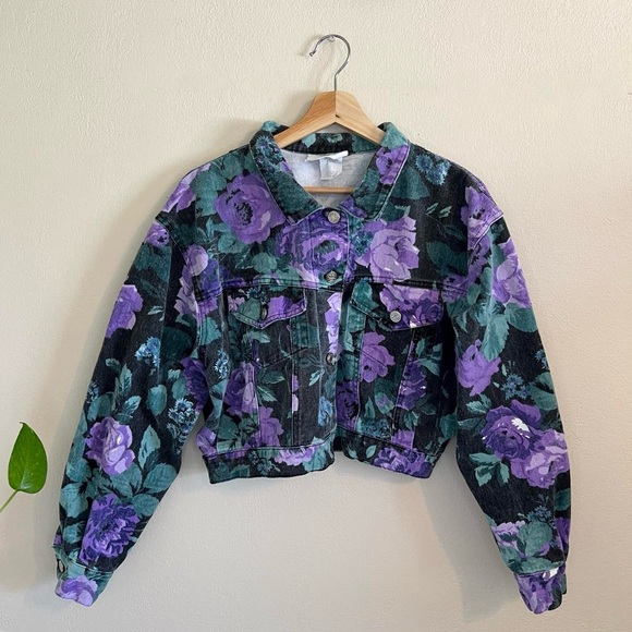 Vintage | Jackets & Coats | Vintage Cropped Floral Denim Jacket | Poshmark